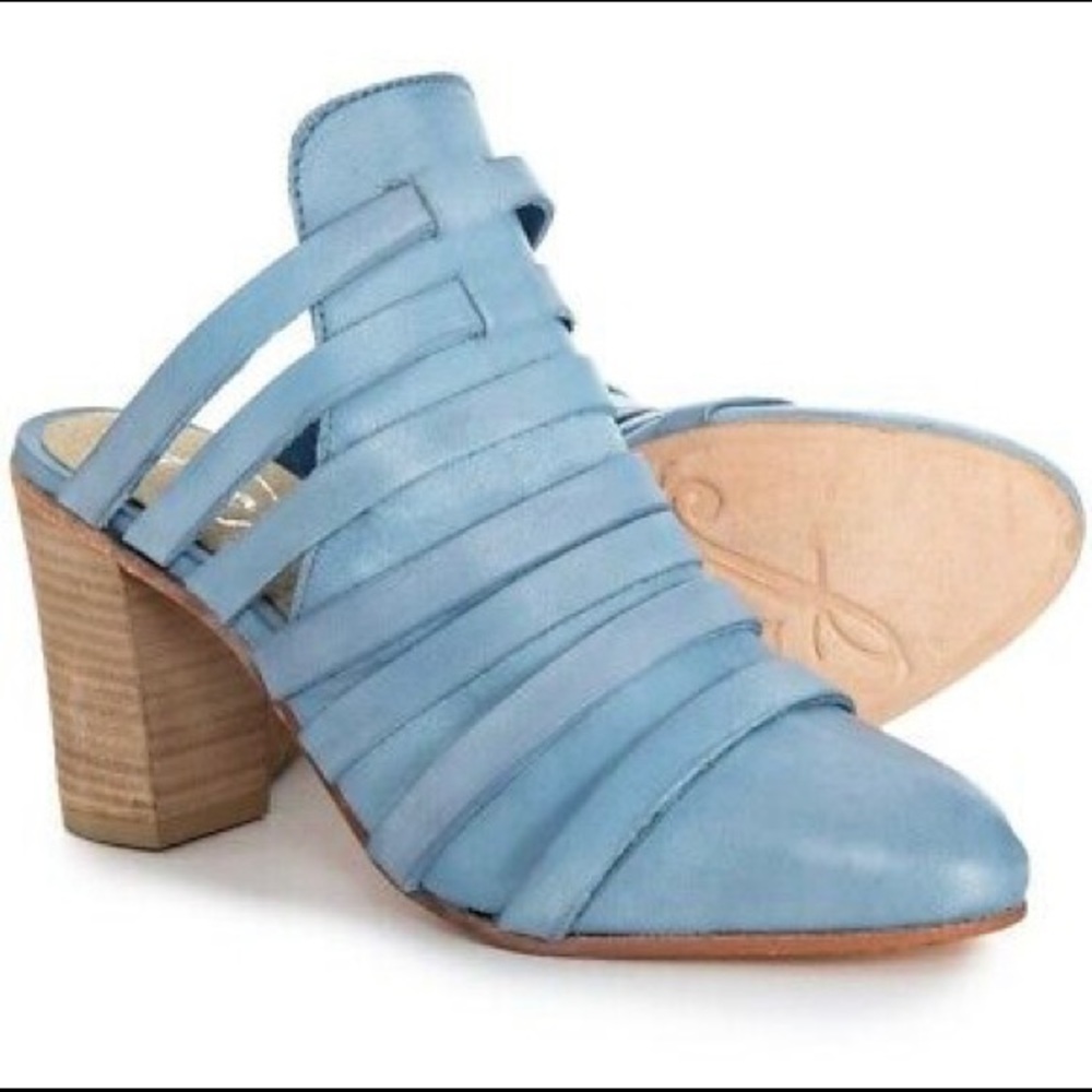 Free People Byron Strappy Mule Blue Block Heel Shoes … - Gem